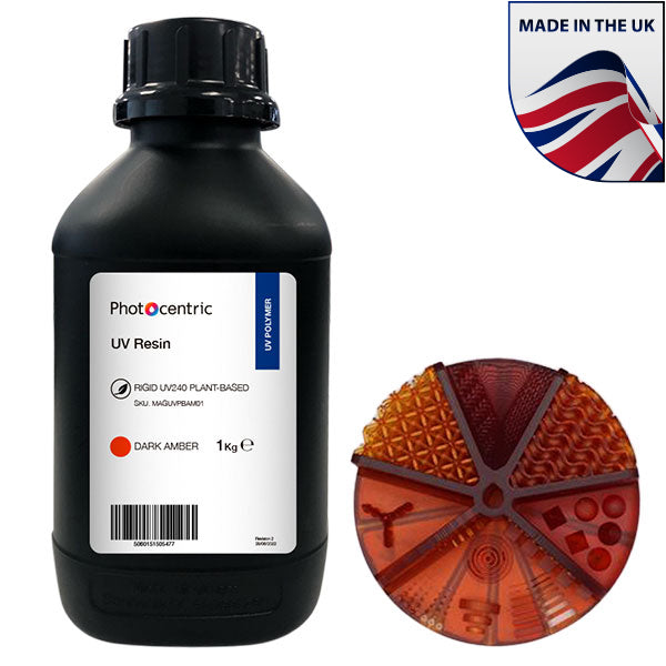 Photocentric Rigid UV240 Plant Based Resin - Dark Amber - 1kg | 3DGBIRE Ltd